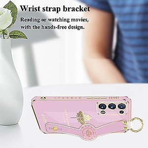 Kainevy Phone Case for Oppo Reno 6 Pro 5G Case Aesthetic Silicone Shockproof for Women Protector Cover Oppo Reno 6 Pro 5G Phone Case Slim with Ring Wrist Starp Maple Leaf Pattern Design (Purple)