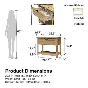 Mr. Kate Primrose Wide 1 Drawer Nightstand with Open Shelf, Ivory Oak
