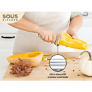 Sous Kitchen Fruit Peeler & Vegetables Peeler for Kitchen - Julienne Peeler & Veggie Peeler with Stainless Steel Blade - Carrot Peeler & Potatoes Peeler with Apple Sharple Peelers (2 Pcs)