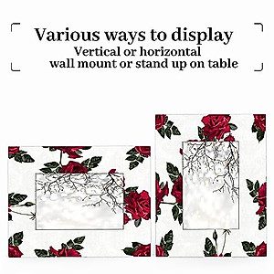 POFATO Red Rose Art Pattern 5x7 Picture Frame Wood Photo Frame for Tabletop Display Wall Mount Picture Frame Display 5 x 7 Inch Photo Wall Decor Home Gift Frames
