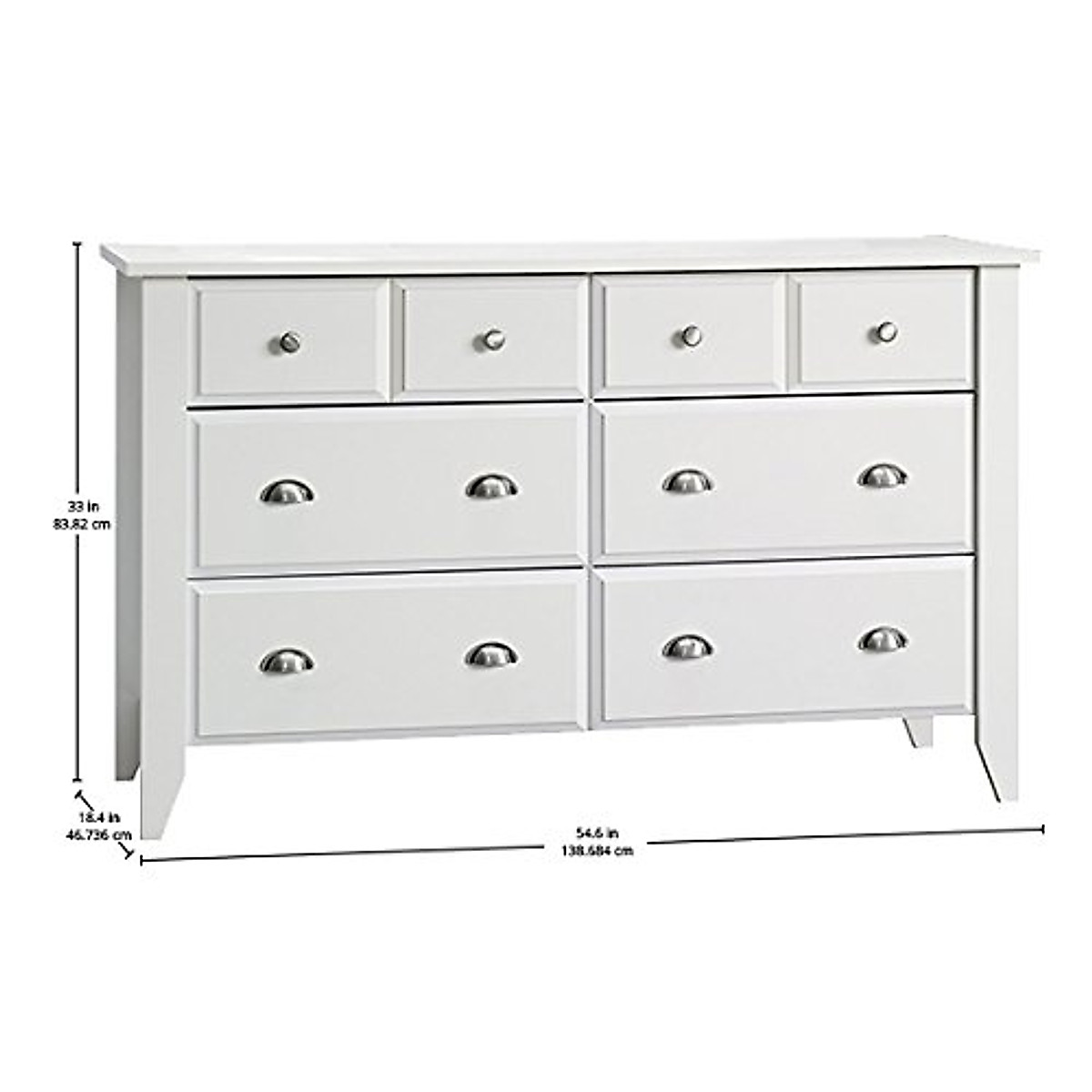 Sauder Shoal Creek Dresser, L: 54.65" x W: 18.43" x H: 33.03", Soft White finish