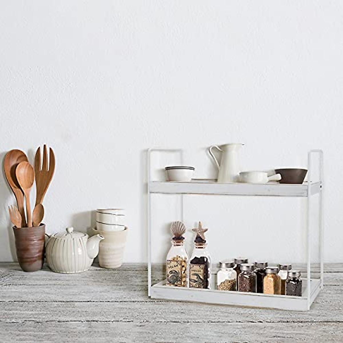 2 Tier Bathroom Countertop Organizer, Counter Standing Rack Cosmetic Holder, Countertop Storage Shelf Cosmetic Organizer Holder, Detachable Kitchen Spice Rack Wire Basket Storage Counter Shelf