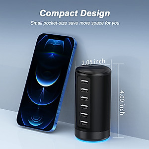 Desktop USB Charging Station, Universal 6 Ports USB Charger with Smart Identification Technology for iPhone, iPad, Android and All Other USB Enabled Devices, Black