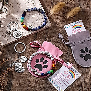 Jadive 9 Pieces Pet Memorial Set Includes 8 mm Rainbow Bridge Bracelet Pet Dog Loss Keychain Rainbow Bridge Poem Card with Flannel Bags and Organza Bag for Women Men Kids Pet Lovers (Classic Style)