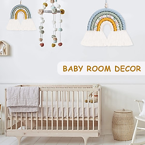 Macrame Rainbow Wall Hanging Boho Nursery Baby Room Kids Green Rainbow Décor (7X7Inches,Green)