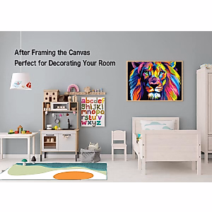 ifymei Paint by Numbers for Kids and Adults Beginner, DIY Gift Canvas Painting Kits for Boys and Girls, 16x20 Inch Colorful Lion [Without Frame]