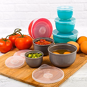 Hutzler PrepEase Plastic Prep Bowl Set with Lids, turquoise, 2 oz., 4 oz., 8 oz.