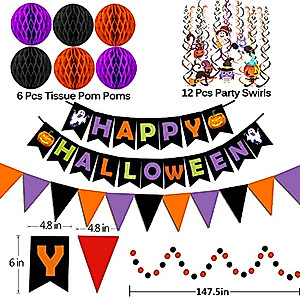 Happy Halloween Banner Paper Triangle Flag Bunting Circle Confetti Dots Hanging Garland Honeycomb Ball Swirl Streamers for Halloween Party Decorations