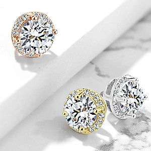 Round Prong CZ Center with CZ Around Internal Thread Dermal Anchor Tops (Gold)