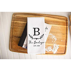 CANARY ROAD Custom Waffle Weave Dish Towel | Personalized Kitchen Towel | Housewarming Gift | Wedding Shower | Personalized Tea Towel | Hostess Gift | Engagement Present