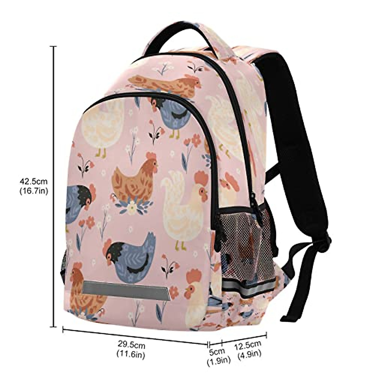 Vozoza Chickens and Flowers Backpack for Girls Kids Boys School Bookbags,Student Laptop Backpack Carrying Bag Casual Lightweight Travel Sports Day Packs