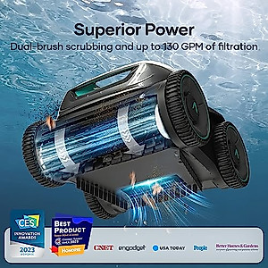 Renew AIPER Seagull Pro Cordless Robotic Pool Vacuum Cleaner, Wall Climbing and Smart Navigation, 180 Mins Battery time, Strong Power Scrubbing Brush for Above/In-Ground Pools up to 60 FT Black