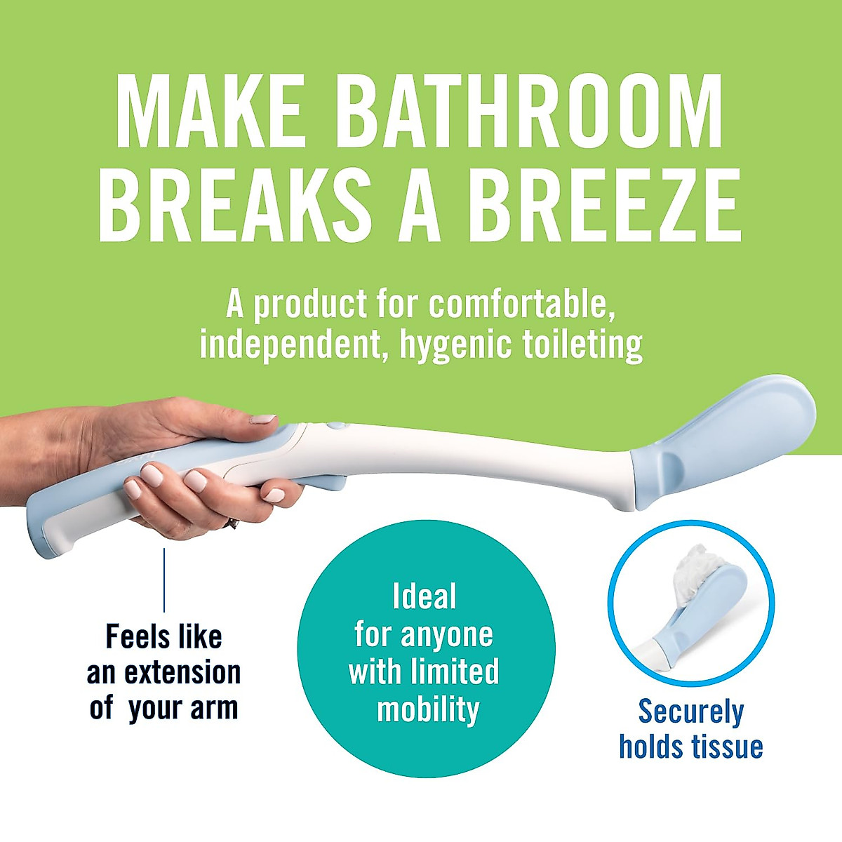 Juvo Travel Toilet Aid | Portable Personal Cleaner for Wiping | 17" Long Reach Comfort | Trigger Release | Sanitary Tip Cover (TTA01)