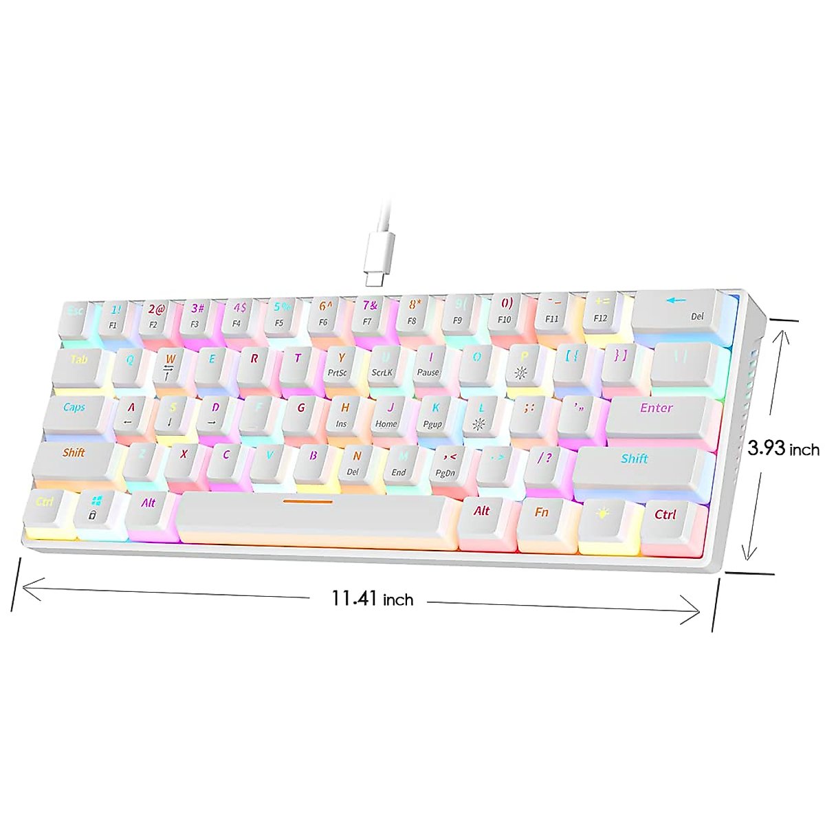 abucow Mechanical Keyboard Wired 60% Gaming Keyboard with 18 Style Colorful RGB Backlit Custom 63 Swappable keycaps (White&RGB)