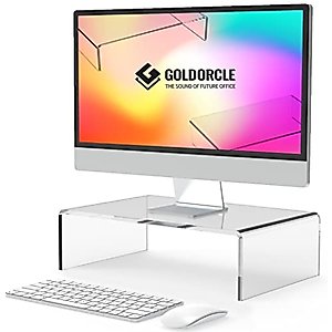 GOLDORCLE Acrylic Monitor Stand Riser Clear Computer Monitor Stand for Laptop PC Printer Computer Riser Acrylic Tray