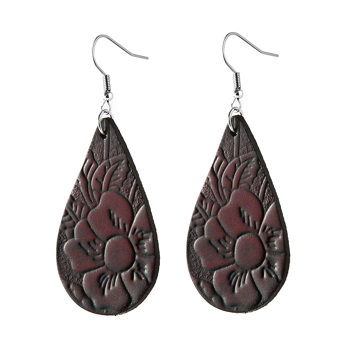 Women's leather leaf earrings fashion pendant spring, summer and autumn ladies earrings (Brown)