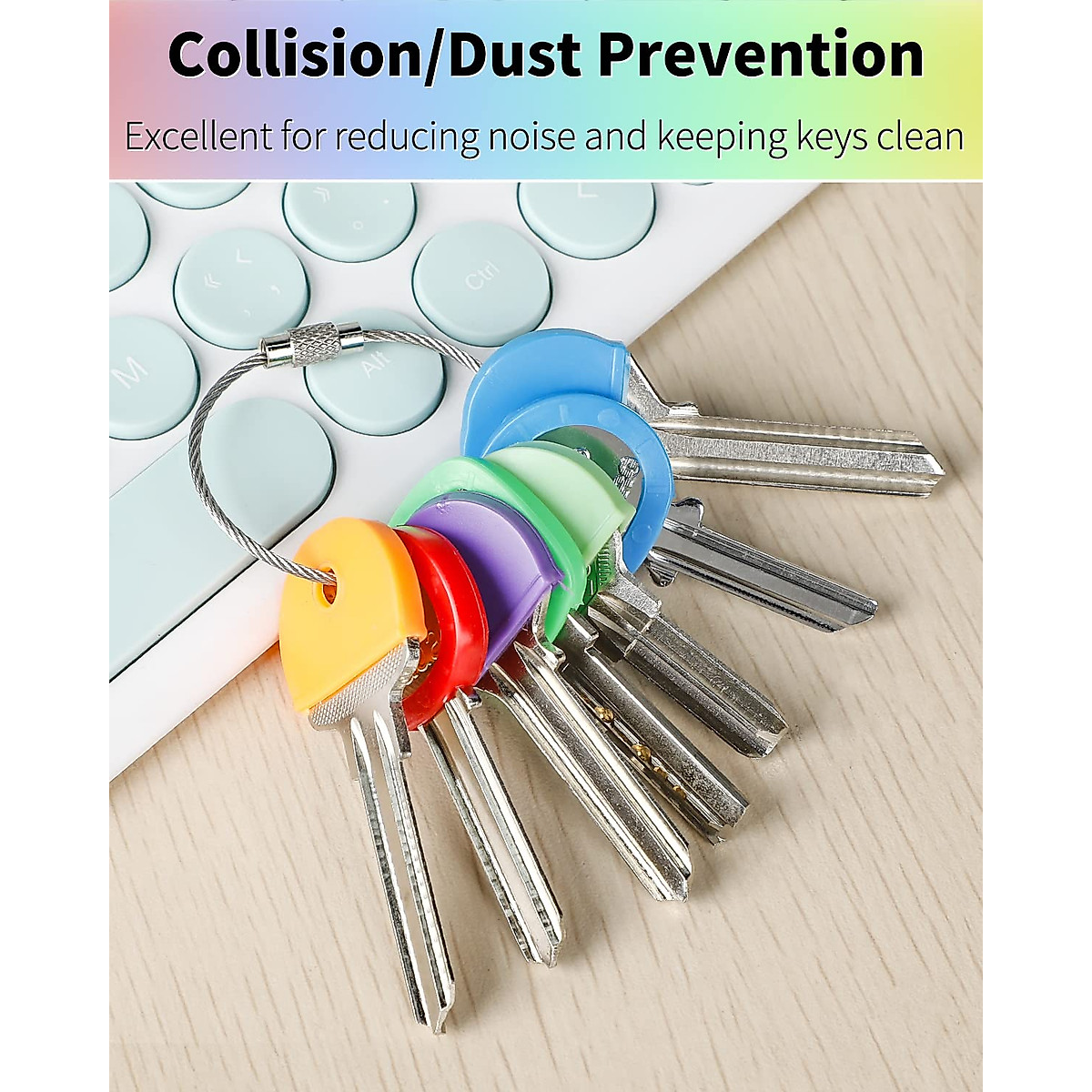 Vibit 16 Pack Key Caps Covers Tags Set Plastic Key Identifier Coding Rings in 8 Assorted Colors, 2 Styles