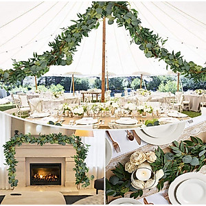 Trimgrace 2 Pack 6.5 Feet Artificial Eucalyptus Garland with Willow Leaves Faux Greenery Garland for Wedding Party Home Table Runner Arch Decor