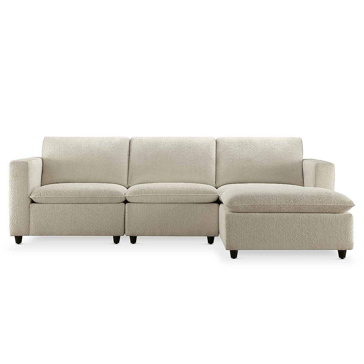 CHERS Sectional Couches for Living Room, 95" Cloud Modular Sectional Sofa with Ottoman, Modern Fabric Upholstered L Shaped Couch with Convertible Chaise, 3 Seater, Natural