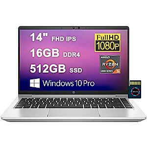 HP ProBook 445 G8 Wolf Pro Security Edition 14 Laptop | 14" FHD IPS Display | AMD 6-Core Ryzen 5 5600U (>i7-1160G7) | 16GB DDR4 512GB SSD | Backlit Keyboard USB-C Win10Pro Silver + 32GB MicroSD Card