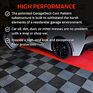 Big Floors GarageDeck Coin Pattern, Durable Copolymer Interlocking Modular Non-Slip Garage Flooring Tile (48 Pack), Black