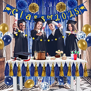 Graduation Party Decorations 2023-Blue and Gold Class of 2023 Banner Paper Pompoms, Congrats Grad Foil Fringe Curtain Backdrop and Senior Graduation Party Balloons Decorations Supplies