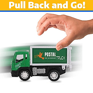 Liberty Imports 6 Pack Pullback City Builder Toy Construction Play Vehicles for Kids - Dump Truck, Cement Mixer, Garbage Truck, Excavator, Crane, Postal Truck