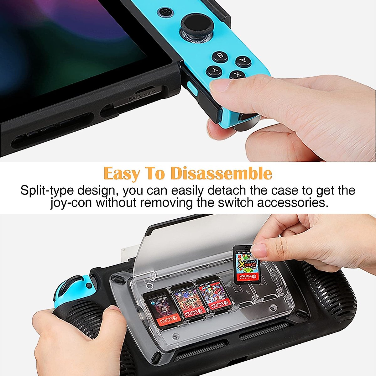 Protective Case for Nintendo Switch, KENOBEE Thicken TPU Switch Cover With Adjustable Kickstand & Detachable Game Holder, Grip Case Protector for Nintendo Switch Console and Joy-Con Controller