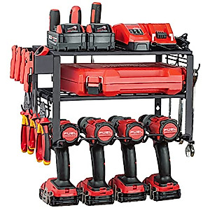 TreeLen Power Tool Organizer Wall Mount, Power Tool Holder 3 Layers Heavy Duty Drill Holder Suitable for Garage, Workshop and Warehouse