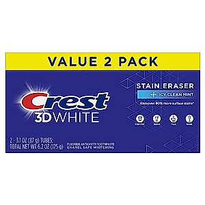 Crest 3D White Stain Eraser Teeth Whitening Toothpaste, ICY Clean Mint, 3.1 oz, Pack of 2