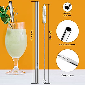 Stainless Steel Straws 8 pcs, Large 265mm (L)* 12mm (D) Straight Straws for 50 Oz Tumblers, Reusable Enviro Friendly straws with 2 Brushes, Clothing Bag Package for Parties/Home/Bar/Inns