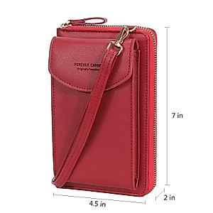SILKAREA PU Leather Crossbody Phone Purse Tassel Cell Phone Bag Small Shoulder Purse RFID Card Wallet Purse (Wine Red)