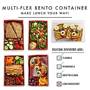Fit + Fresh Multi-Flex Bento Box, Reusable, Customizable & Vertical Lunch Container with 2 Slim Ice Packs, Perfect for Insulated Lunch Bag, Lunch Box & More, Red