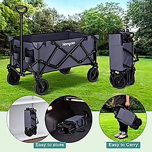 Homgava Collapsible Folding Wagon Cart,Outdoor Beach Wagon,Heavy Duty Garden Cart with All Terrain Wheels,Portable Large Capacity Utility Wagon for Camping Fishing Sports Shopping, Grey