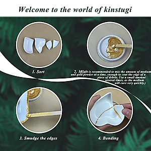 Kintsugi Repair Kit Gold, Japanese Kintsugi Kit to Improve Your Ceramic, Repair Your Meaningful Pottery with Gold Powder Glue, Perfect for Beginners Restoring Meaningful Gifts