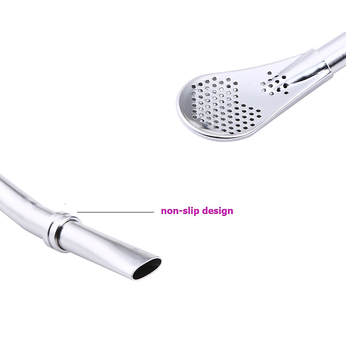 AKOAK 6.1 Inches Bombilla Drinking Filter Straws,Food-Grade 304 Stainless Steel Drinks Stir Spoon Straw for Loose Leaf Tea,Set of 2,Complimentary Straw Cleaning Brush