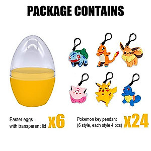 Guilin Prefilled Easter Eggs with Keychains Toys, 6pcs Easter Eggs with 24pcs Keychains Toys Inside, Easter Gifts wor Kids, Colorful Toy Easter Egg Fillers Easter Basket Stuffers Easter Party Favors