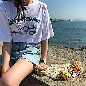 4 Pack Portable Reusable Grocery Bags Fruit and Vegetable Bag Washable Cotton Mesh String Organic Organizer Shopping Handbag Long Handle Net Tote (grey blue,Black,Beige,Pink)