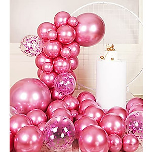 RainbowQ Party 55PCS Hot Pink Metallic Balloons Different Sizes 18/12/5 Inch and Fuchsia Confetti Balloons Shiny Latex Helium Balloons Set for Anniversary Graduation Wedding Birthday Party Decorations
