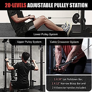 LIONSCOOL Master Power Rack & All-in -One Cable Crossover Cage for Home/Garage Gym, 1500LBS Rackable Capacity, Stronger, Safer and Multifuntional (Black 2022)