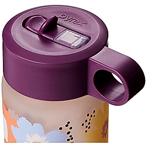 Pyrex 24-Oz Color Changing Water Bottle with Flip-Top Lid, Leakproof and Textured Glass Reusable, Eco-Friendly, BPA-Free Silicone Coating, Happy Floral