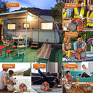 Portable Fan Camping Fan for Tents, 25 Hours Work-time Camping Lantern Ceiling Tent Fan Desk Fan with 7800mAh Power Bank, Clip and Remote, Usb Rechargeable Fan for Hiking, BBQ,Hunting, Hurricane (Black Orange)