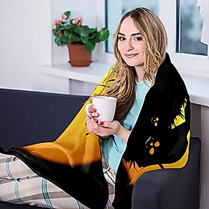 Halloween Dead Tree with Flying Bats Pumpkin on Full Moon Prints Soft Warm Cozy Blanket Throw for Bed Couch Sofa Picnic Camping Beach, 150×100cm