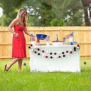 Zoe Frances Designs Patriotic Garland | Red White and Blue Garland | 4th of July Decorations | Pom Pom Garland for Independence Day, Labor Day, Veterans Day | Nautical Nursery Decor