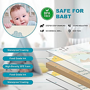 ZHUOKECE Baby Play Mat,Thickened 0.8 inches Foldable Floor Mats for Kids, Extra Large Waterproof Activity Crawling Playmats,Multifunctional Mat with Travel Bag(71" x 79"） (Blue Elephant)