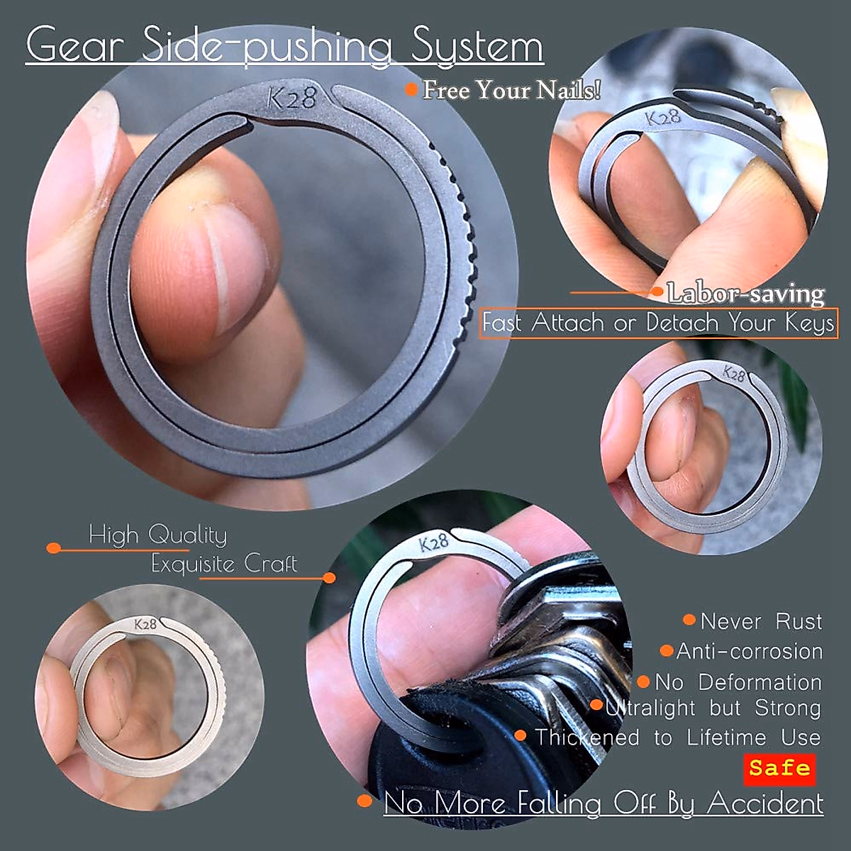 BANG TI Titanium Quick Release Keyrings Side Pushing Operation (5-Pack, K28)