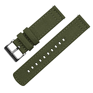 BARTON WATCH BANDS Quick Release Canvas Watch Band Straps, Army Green, 22mm