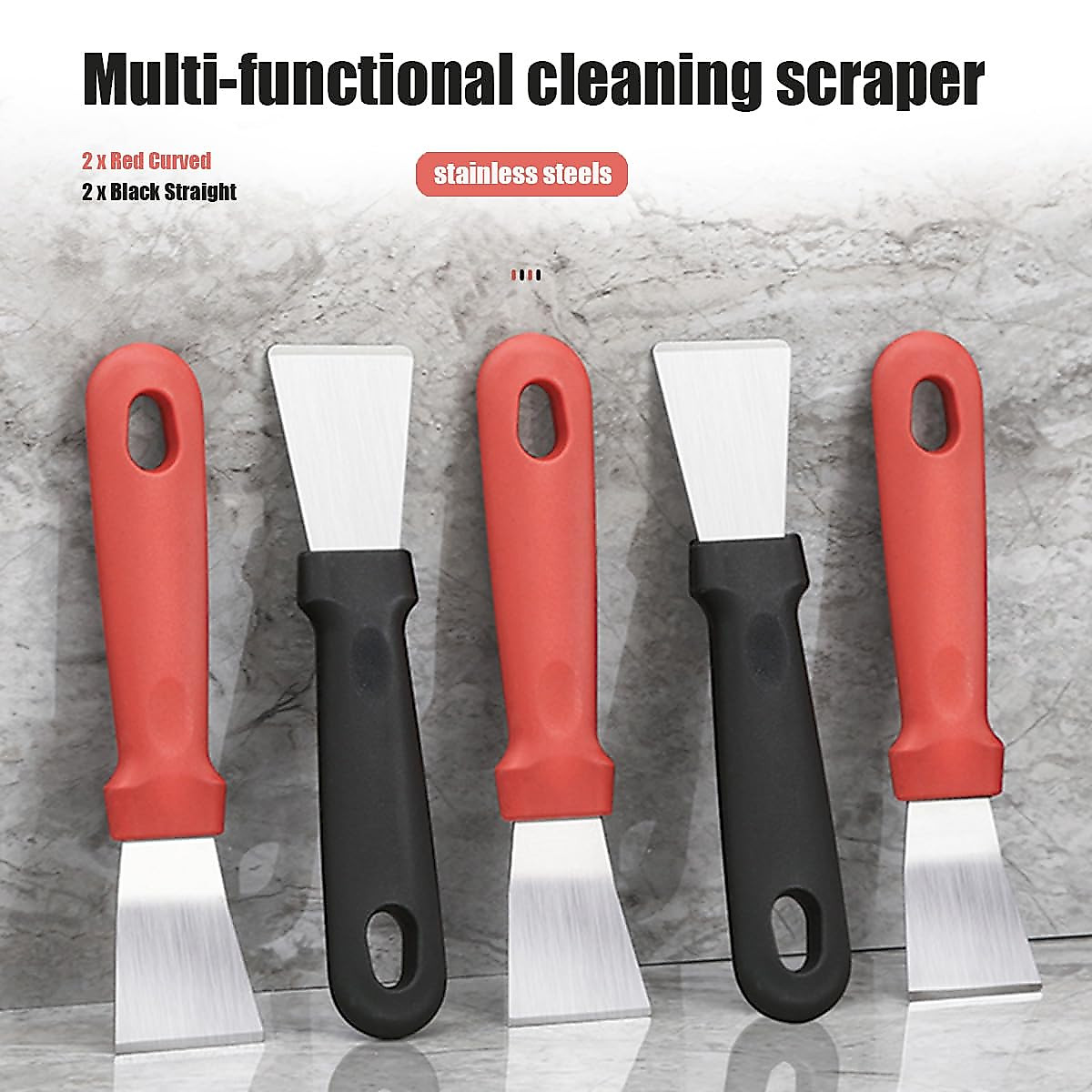 Kytasryl Multi-functional Stainless steel Scraper 4PCS, Mini Kitchen Cleaning Scraper Spatula, Bathroom Gap Cleaning Tool, walls or floors clearing scraper