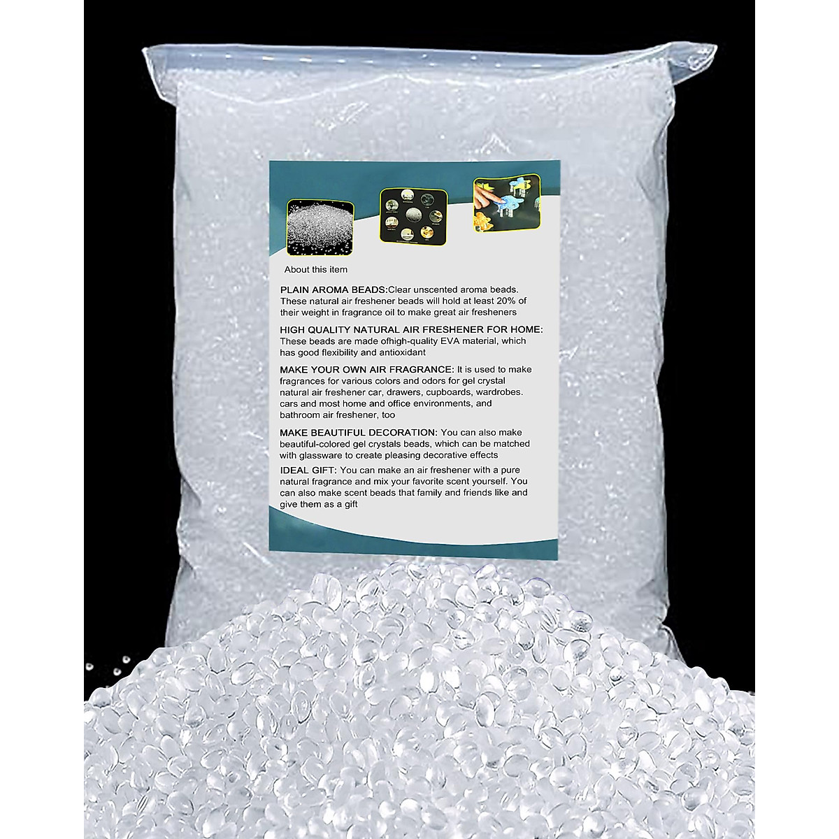 5LB Unscented Aroma Beads for Car Freshies, Clear Gel Crystal No Fragrance, DIY Homemade Natural Eva Beads Bulk