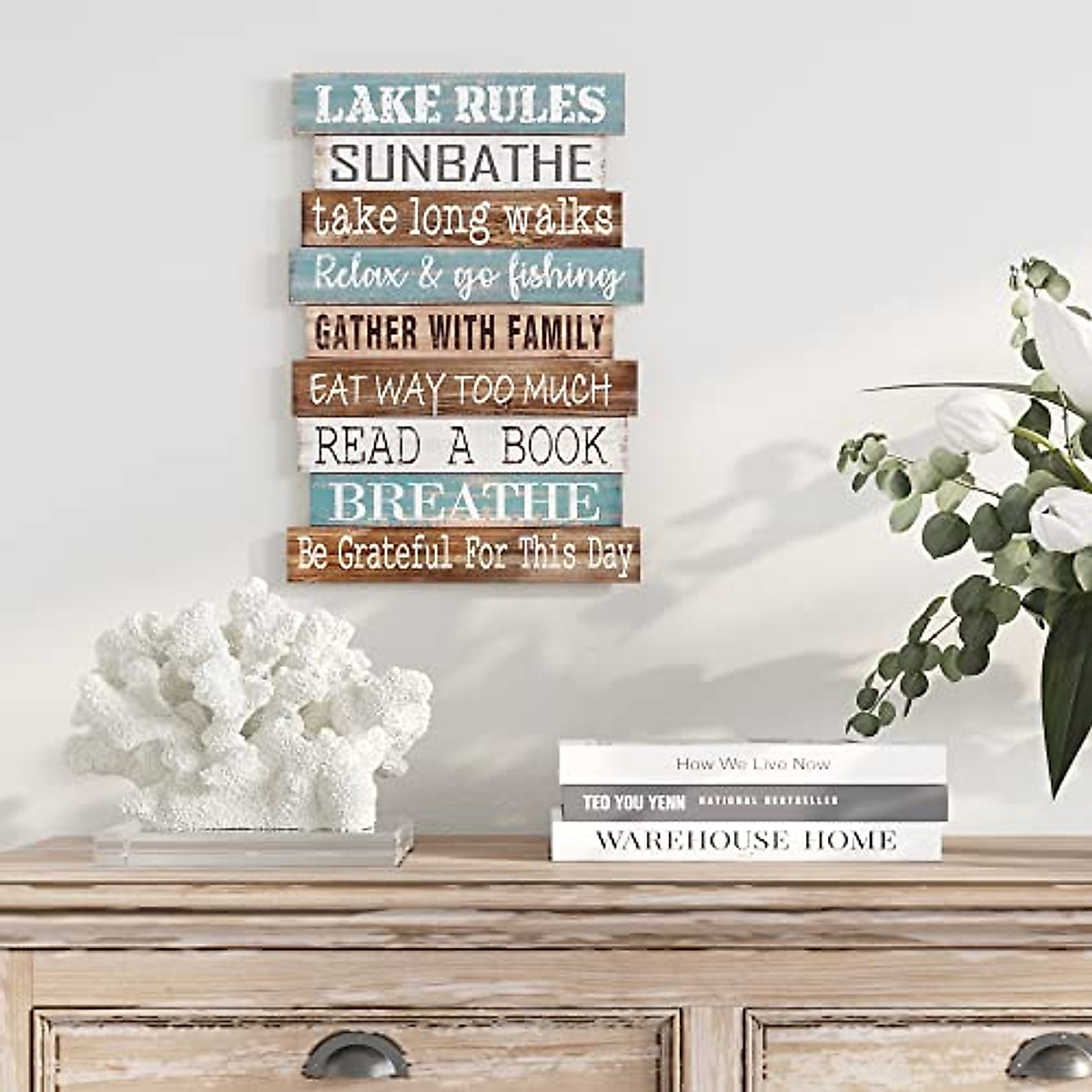 Barnyard Designs 'Lake Rules' Lake House Decor for the Home, Hanging Lake Wall Decor Lake Sign, Lake Signs for Lake House Kitchen, Rustic Lake Decor for Home Sign, 14" x 21"